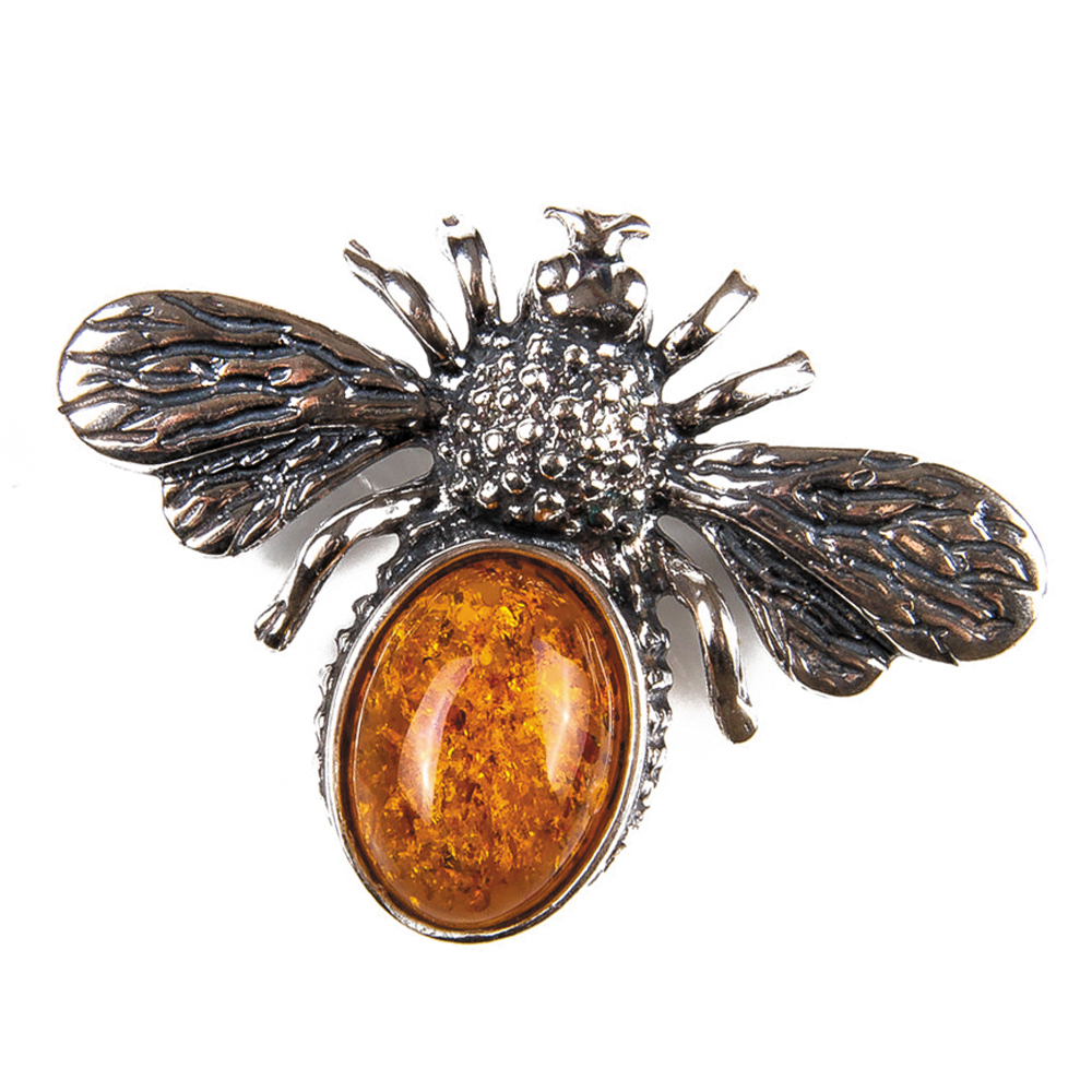 Amber Sterling Silver Bee Brooch