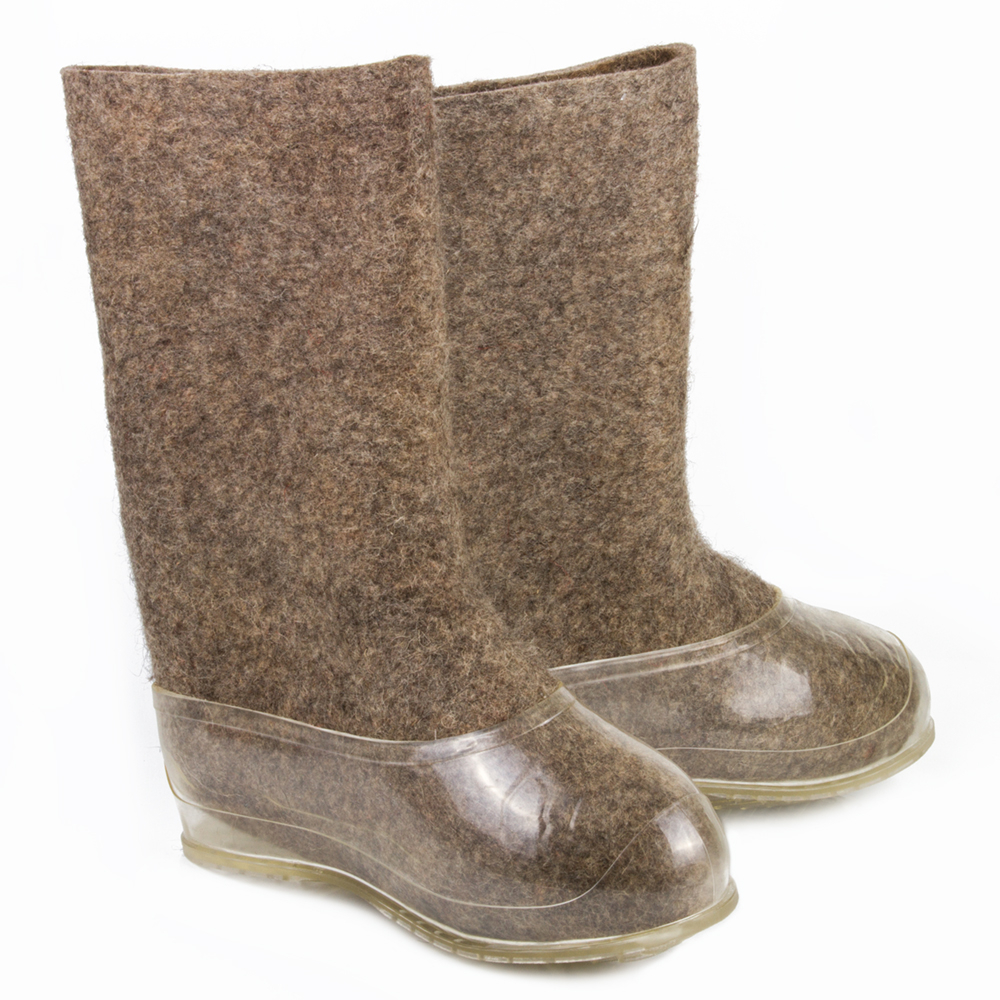 Men's Gray Valenki Felt Boots with Galoshes | Product sku Z-164625