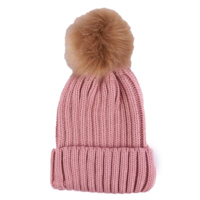 Classic Merino Wool & Cashmere Ribbed Hat - HONEY PINK