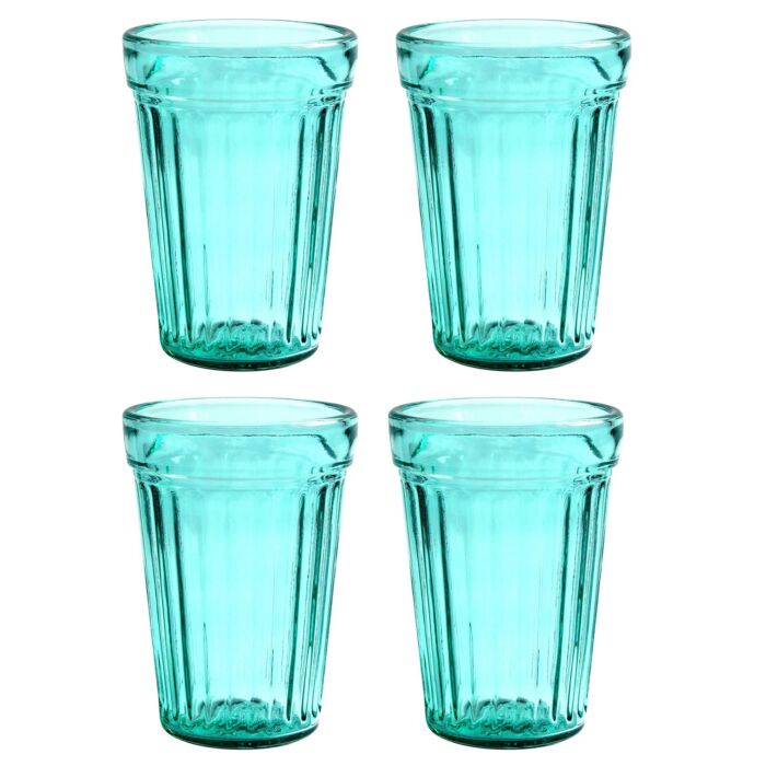 Turquoise Faceted Stackable Drinking Glasses Set of 4