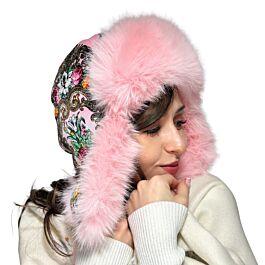Pink Russian Ushanka Hat with Ear Flaps
