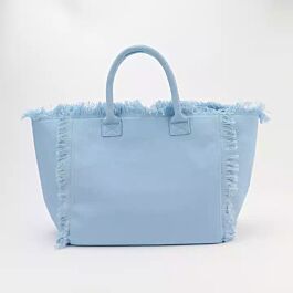 Large Blue Canvas Handbag w/Frills and Handles