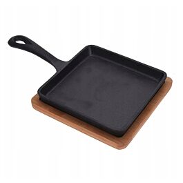 Cast-Iron Square Mini Frying Pan with Wooden Stand