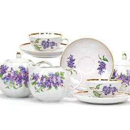 Lilac Gold Rim Porcelain 15 pc. Tea Set for 6 persons