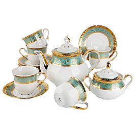 Magnificent Century Bohemian Porcelain Tea Set of 14 for 6 pers.